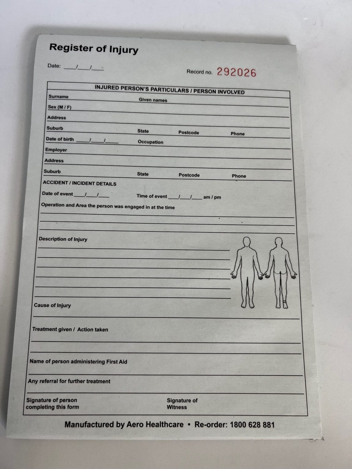 REGISTER OF INJURIES BOOK